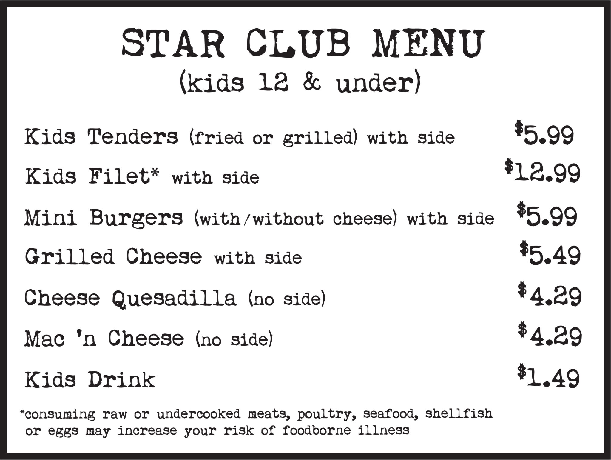 Kids Menu - Drake's